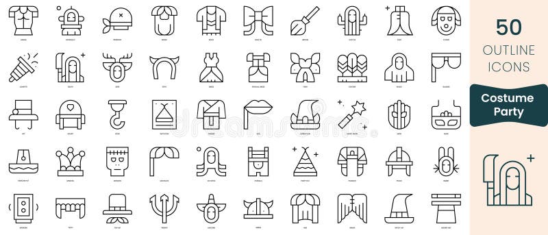 Set of Costume Party Icons. Thin Linear Style Icons Pack Stock Vector ...