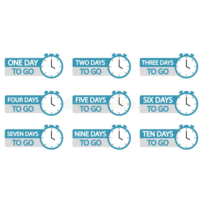 Set of Countdown Timers. Bold 1 To 10 Days To Go Text. Multiple Day ...