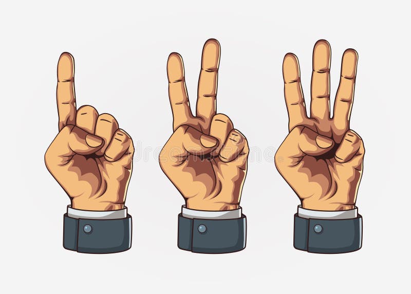 Set of Counting One Two Three Hand Sign. Three Steps or Options Concept ...