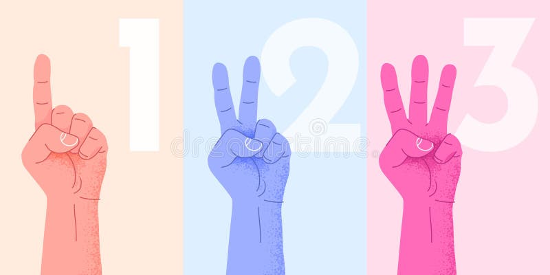 Set of Counting One Two Three Hand Sign. Three Steps or Options Concept ...