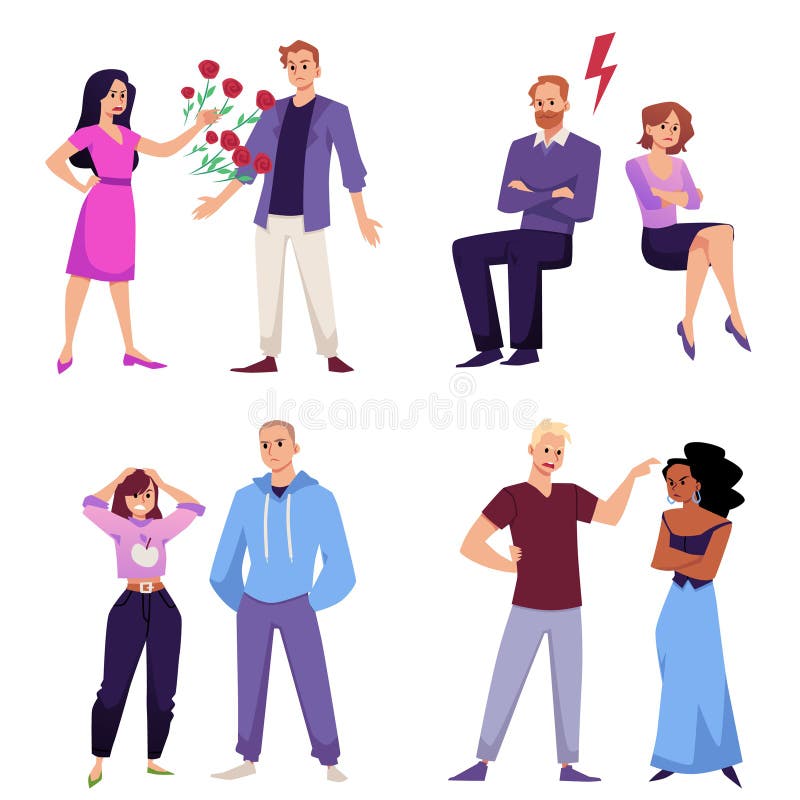 Set of Couples of Different Ages, Bad Relations Flat Style, Vector ...