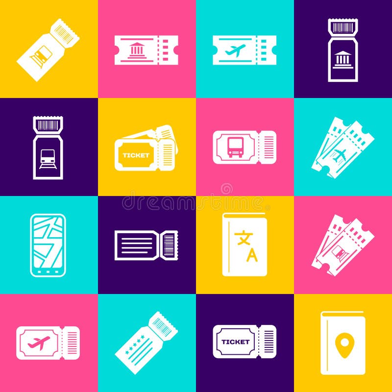 Set Cover Book Travel Guide, Train Ticket, Airline, Ticket, and Bus ...