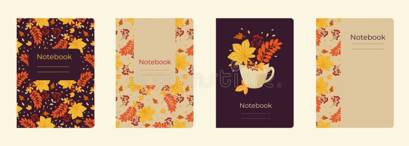 Set of Cover Designs for Notebook, Notepad, Book, Catalog with Autumn Leaves.Template in ...