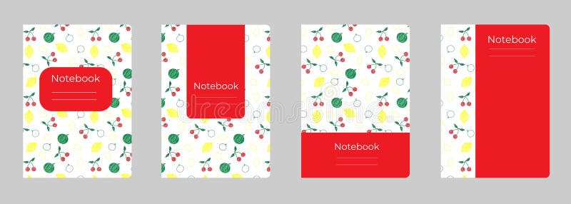 Set of Cover Designs for Notebook, Notepad, Book, Catalog with Lemon Watermelon Cherry. Vertical ...