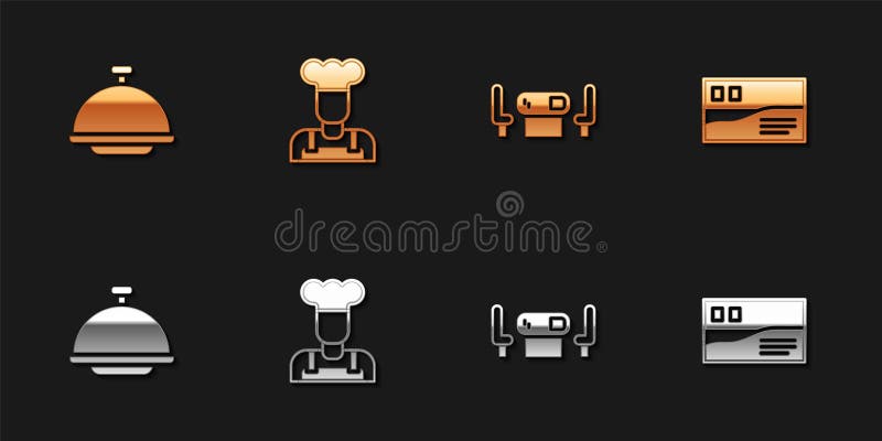 Set Covered with Tray, Cook, Poker Table and Postcard Travel Icon ...