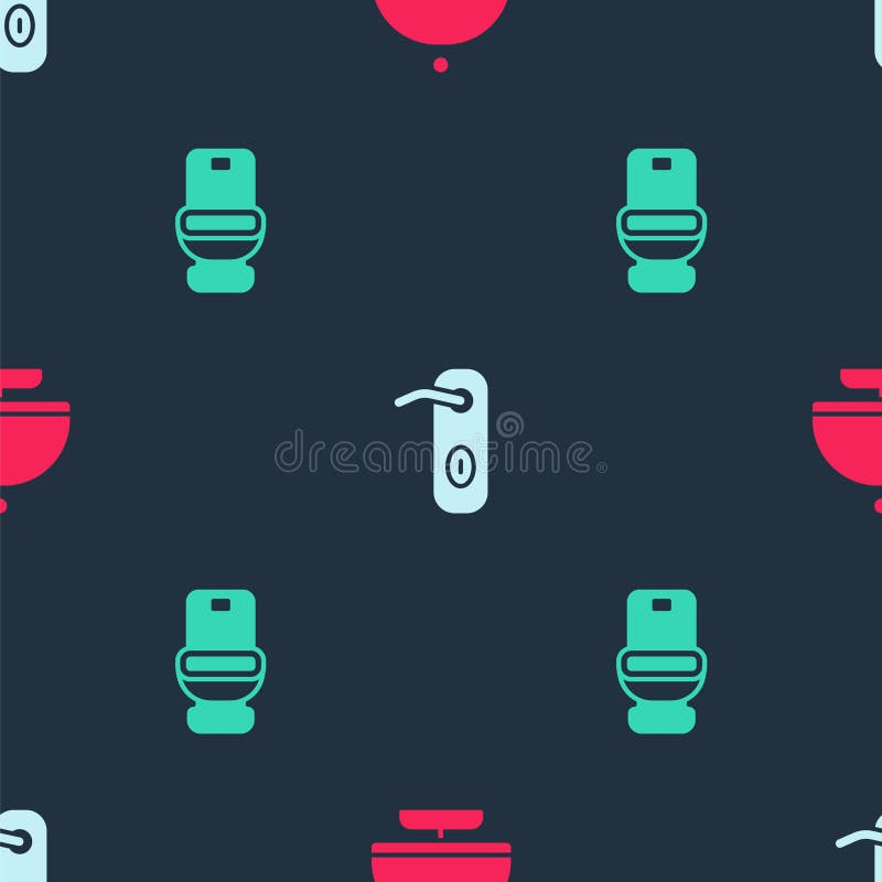 Set Covered with Tray, Door Handle and Toilet Bowl on Seamless Pattern ...