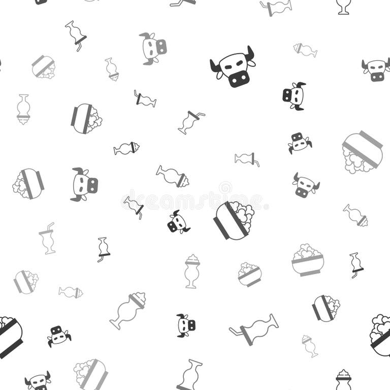 Set Cow Head, Milkshake, Cottage Cheese and on Seamless Pattern. Vector ...