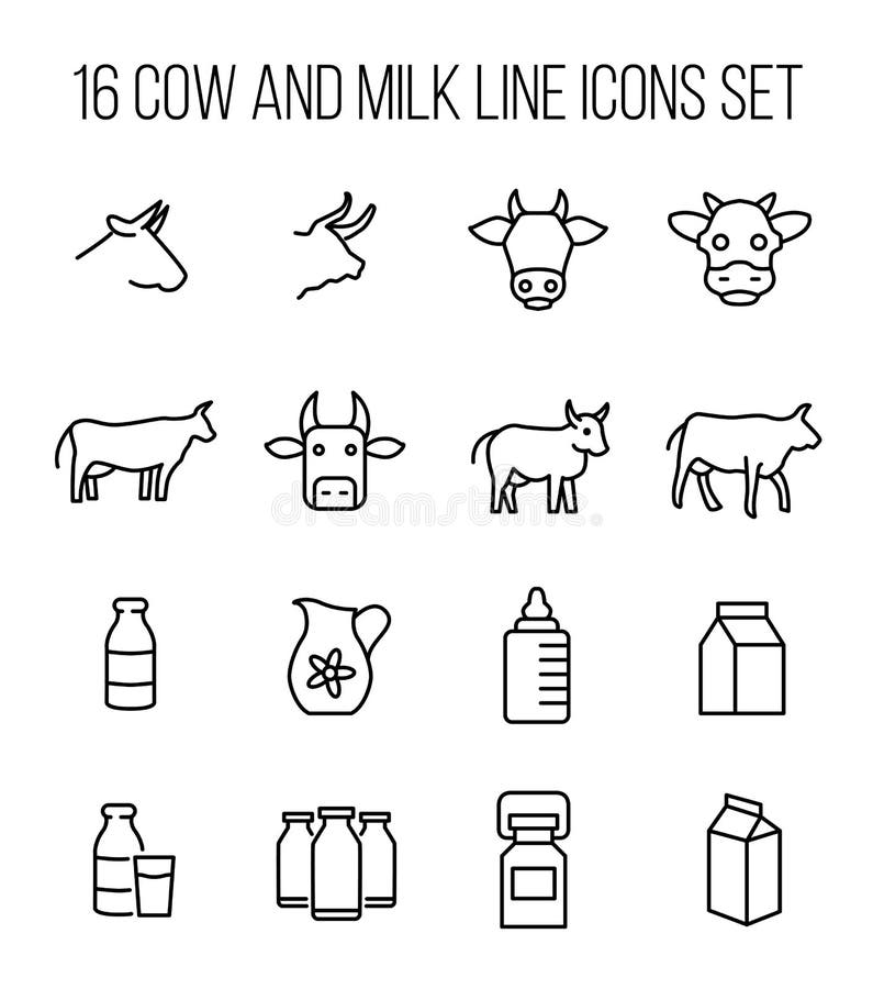 Set of Cow and Milk Icons in Modern Thin Line Style Stock Vector ...