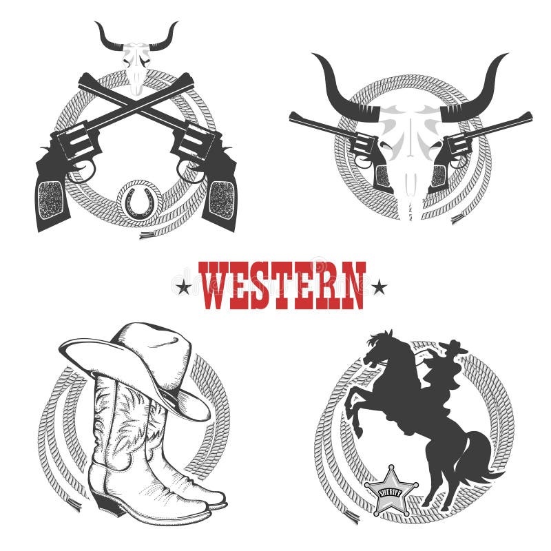 Set of Cowboy Labels and Western Symbols .Vector Decoration for Cowboy ...