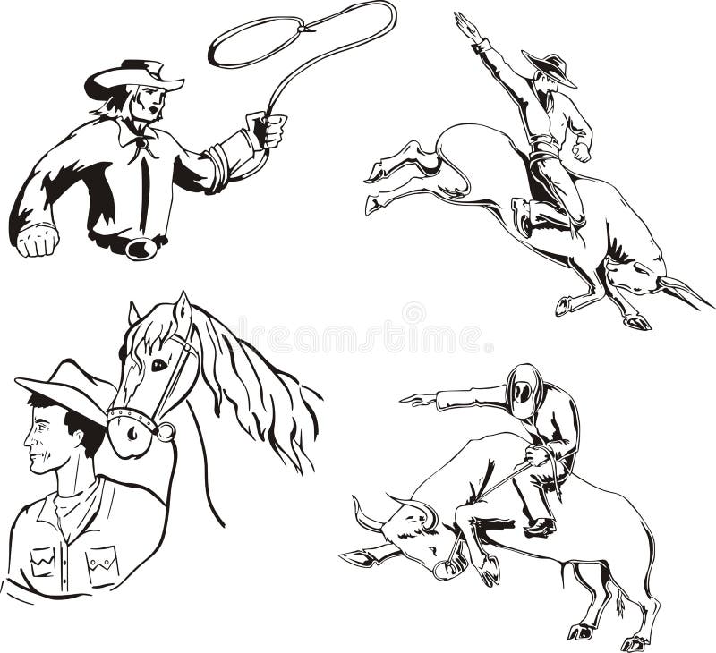 Set of cowboys stock vector. Illustration of ride, outline - 33769348