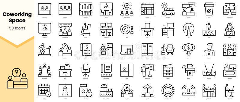 Set of Coworking Space Icons. Simple Line Art Style Icons Pack Stock ...