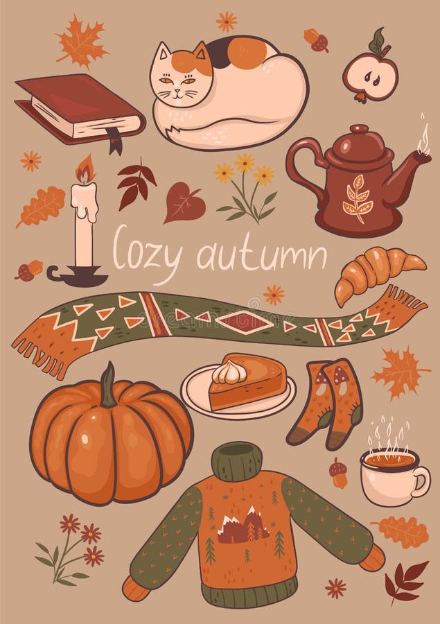 Set of Cozy Autumn Graphic Elements. Vector Graphics Stock Illustration ...