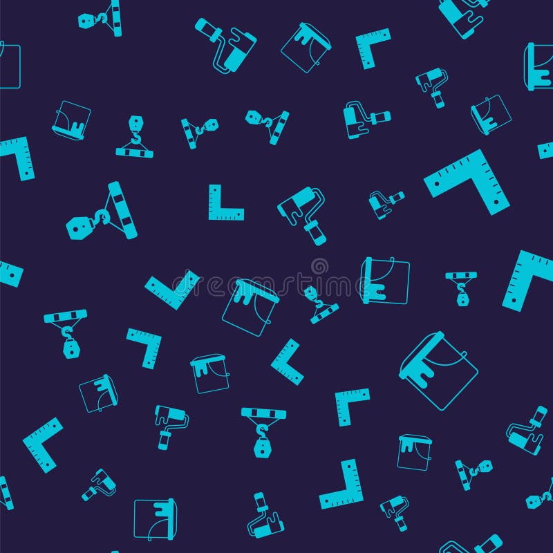 Set Crane Hook, Corner Ruler, Paint Roller Brush and Bucket on Seamless ...