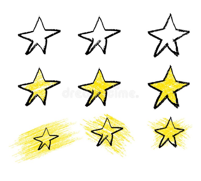 Set Crayon Star, Simple Vector Sketch Illustration at White Background ...