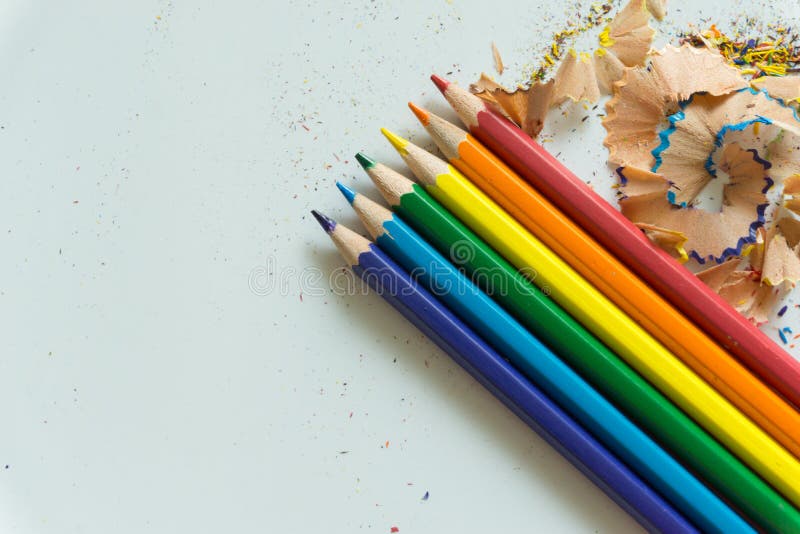 A Set of Crayons and Sharpener on White Background Stock Photo - Image ...