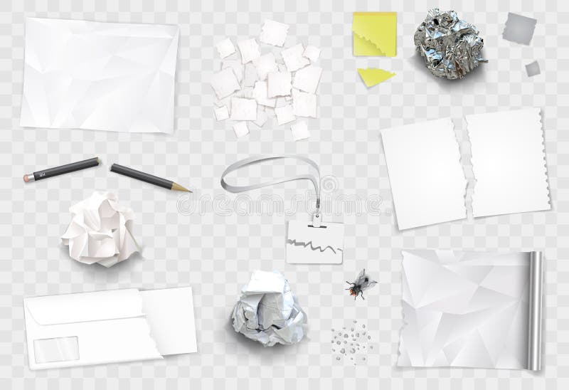 Set Creasy Paper Sheets and Pen Stock Vector - Illustration of white ...