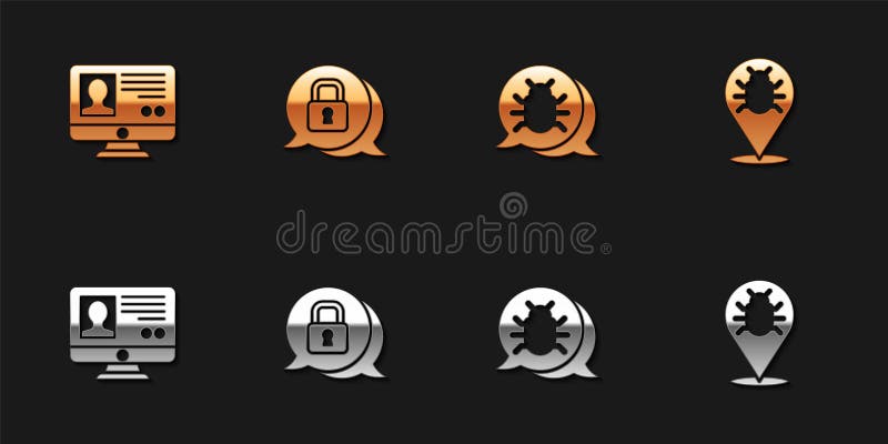 Set Create Account Screen Cyber Security System Bug And Icon Vector Stock Illustration