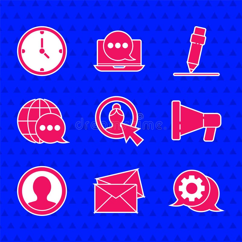 Set Create Account Screen, Envelope, Speech Bubble Chat, Megaphone, World Map Made from Speech ...