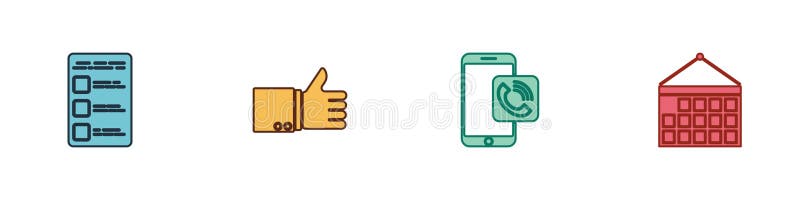 Set Create Account Screen on Mobile, Hand Thumb Up, Mobile Phone Call and Calendar Icon. Vector ...