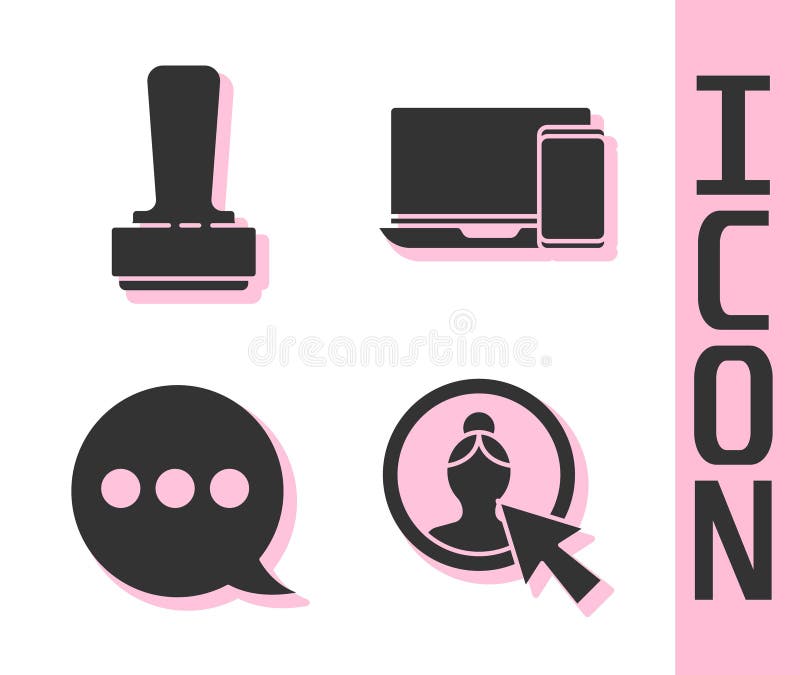 Set Create Account Screen, Stamp, Speech Bubble Chat and Monitor and Phone Icon. Vector Stock ...