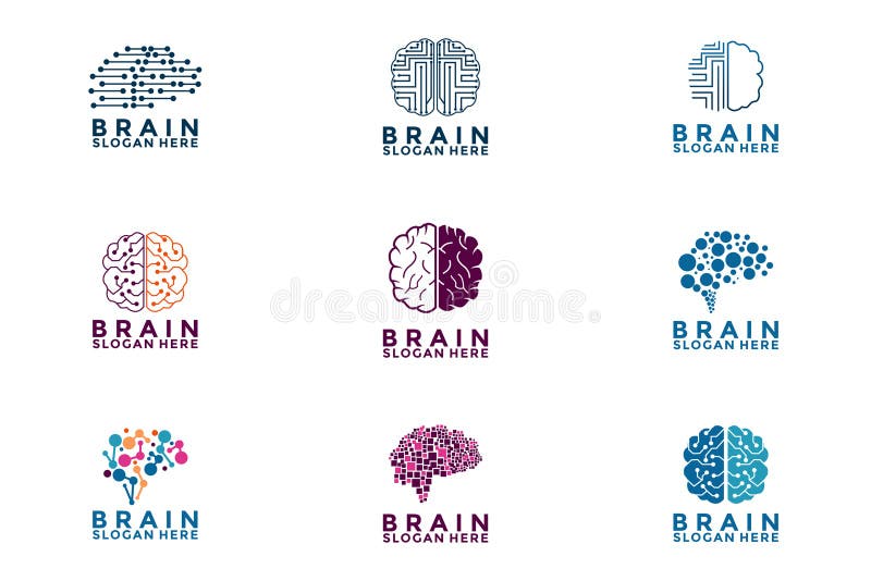 Set of Creative Brain Logo Vector, Brain Logo Design Collections Stock ...