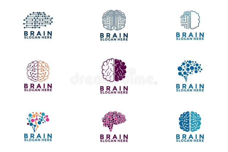 Set of Creative Brain Logo Vector, Brain Logo Design Collections Stock ...
