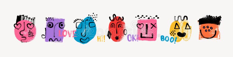 Set of Creative Cool Faces with Emotions. Constructor Elements, Eyes ...