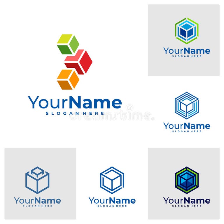 Set of Creative Cube Logo Vector. Hexagon Logo Design Template Stock Vector - Illustration of ...