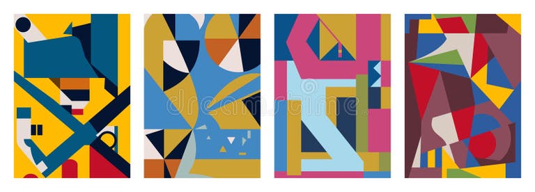 Set of Creative Geometric Cards. Abstract Geometry Grid Patterns Stock ...