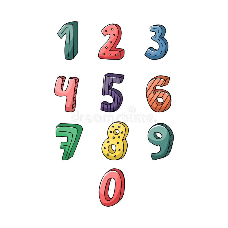 The Set of the Creative Hand Drawn Numbers in Childish Style Stock ...