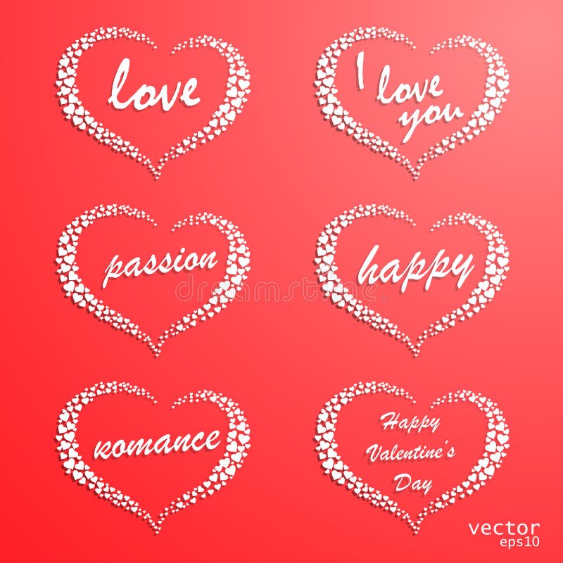Set of Creative Hearts with Text Inside Stock Vector - Illustration of ...