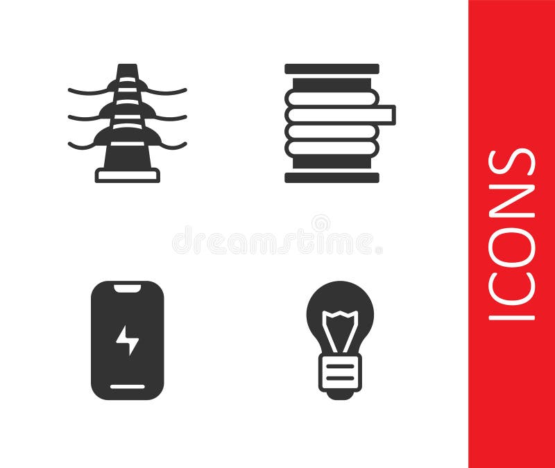 Set Creative Lamp Light Idea, Electric Tower Line, Mobile Phone and ...