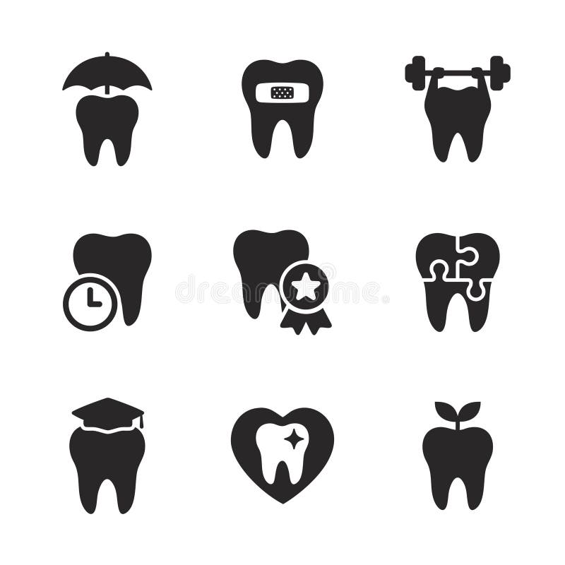 Set of Creative Tooth Concept Solid Icons for Dental Health, Care, and ...