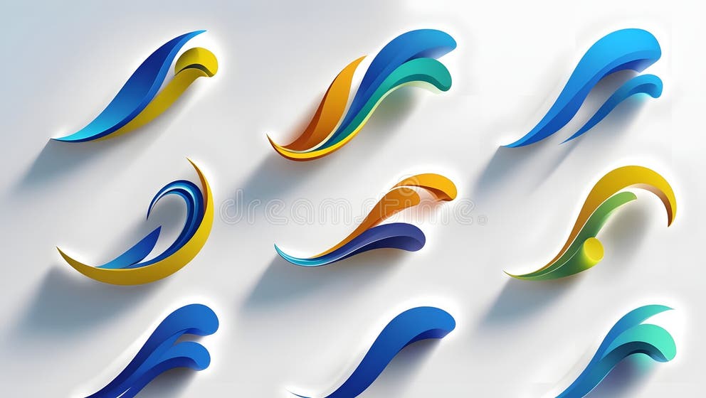 Set of Creative Wave and Swirl Logos in Vibrant Multicolor Design Stock ...