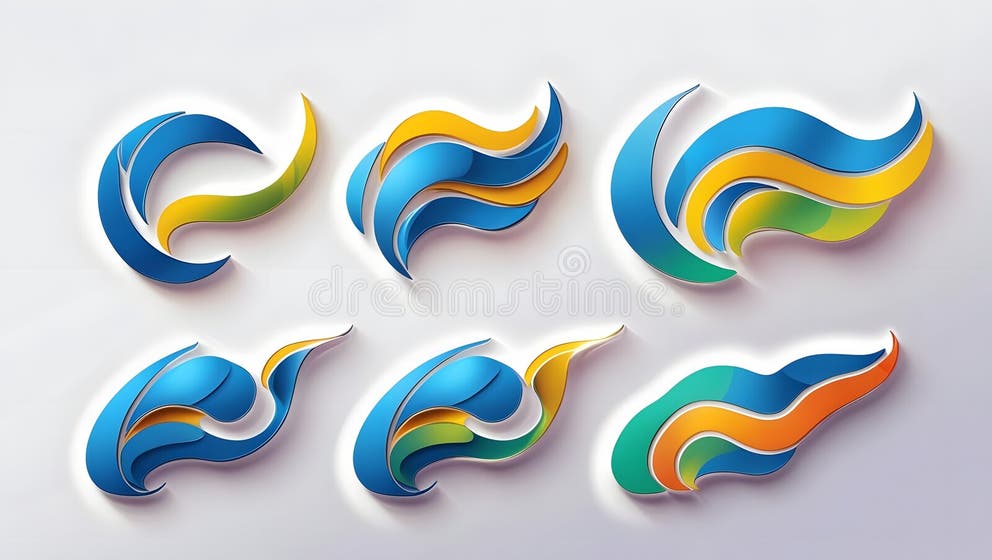 Set of Creative Wave and Swirl Logos in Vibrant Multicolor Design Stock ...