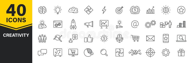 Set of 24 Creativity and Idea Web Icons in Line Style. Creativity ...