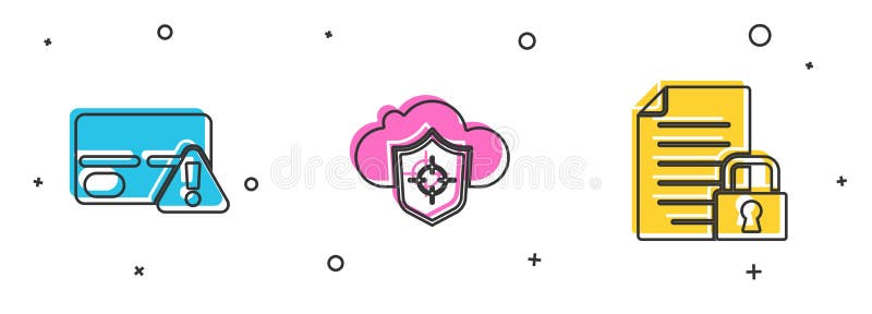 Set Credit Card, Cloud and Shield and Document Lock Icon. Vector Stock ... Set Credit Card, Cloud and Shield and Document Lock Icon. Vector Stock ...