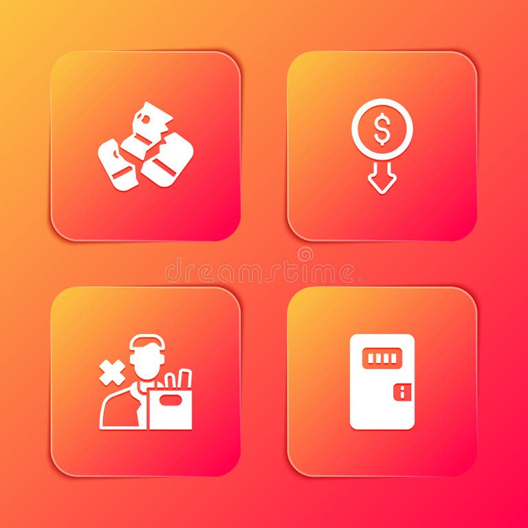 Set Credit Card, Dollar Rate Decrease, Employee Dismissal and Prison Cell Door Icon. Vector ...