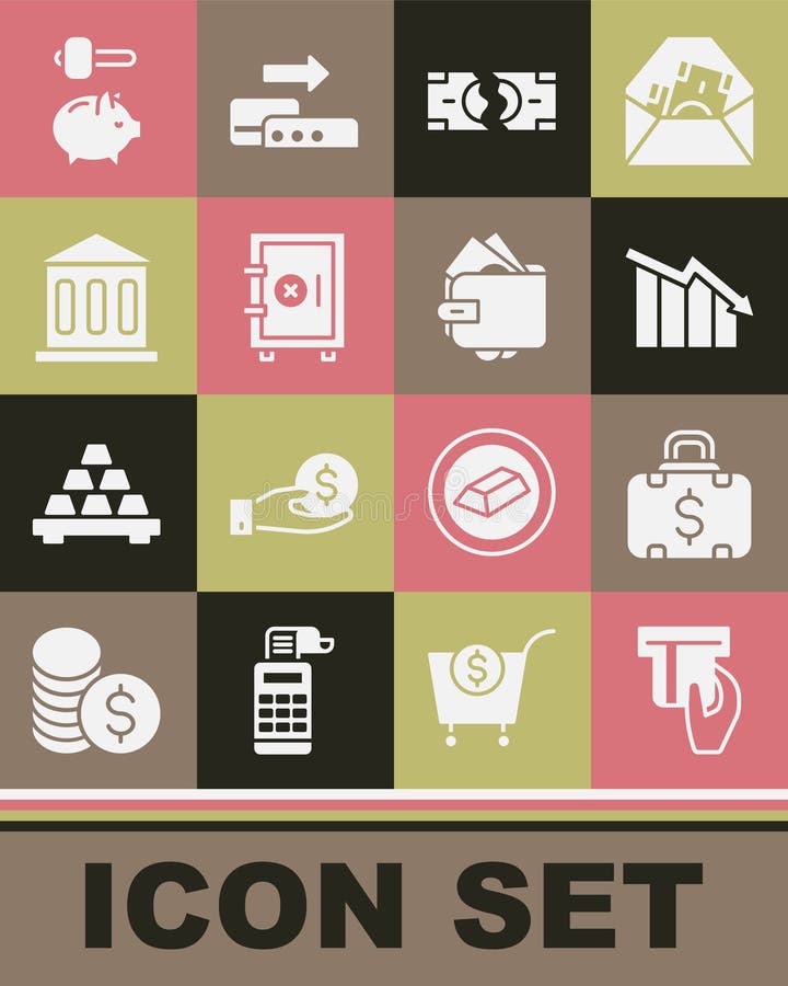 Set Credit Card Inserted, Briefcase and Money, Financial Growth Decrease, Tearing Banknote, Safe ...