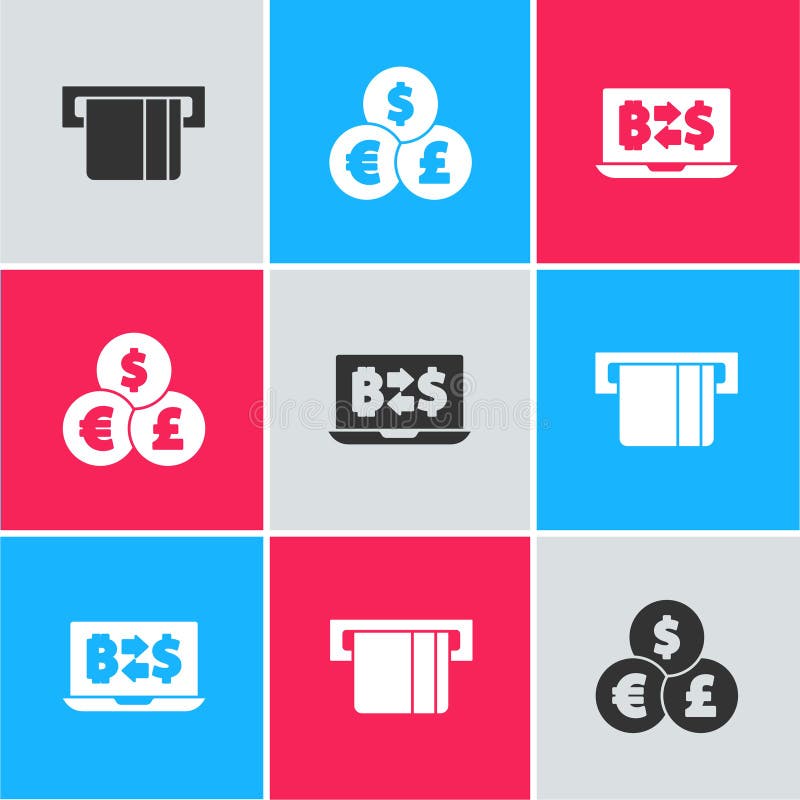 Set Credit Card Inserted, Currency Exchange and Cryptocurrency Icon ...