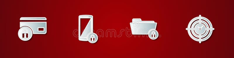 Set Credit Card with Lock, Smartphone, Folder and and Time Management ...