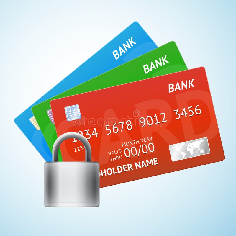 Set of Credit Card with Padlock Stock Vector - Illustration of payment ...