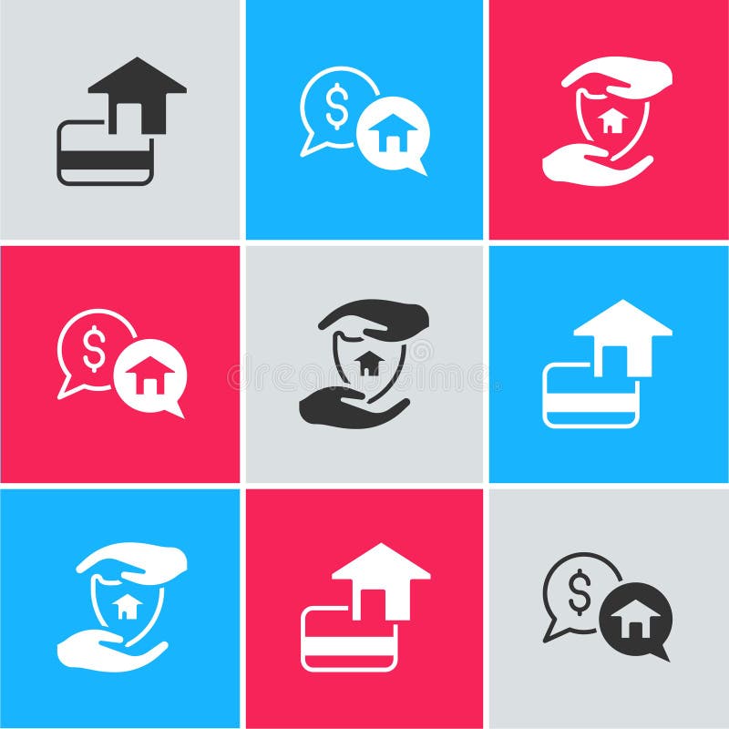 Set Credit Card, Price Negotiation and House with Shield Icon. Vector ...