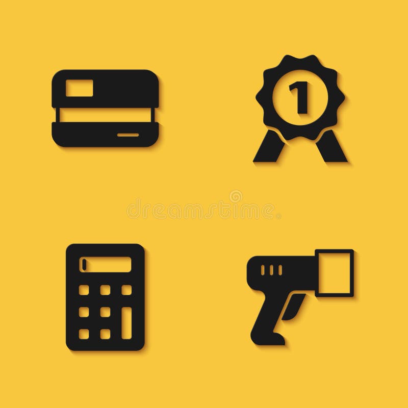 Set Credit Card, Scanner Scanning Bar Code, Calculator and Medal Icon ...