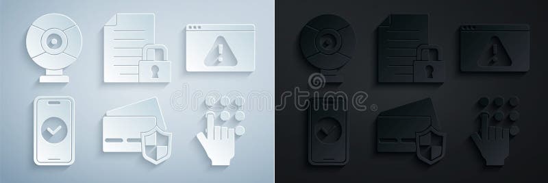 Set Credit Card With Shield Browser Exclamation Mark Smartphone Password Protection Document