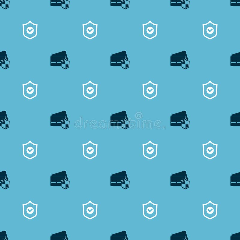 Set Credit Card with Shield and Shield Check Mark on Seamless Pattern ... Set Credit Card with Shield and Shield Check Mark on Seamless Pattern ...