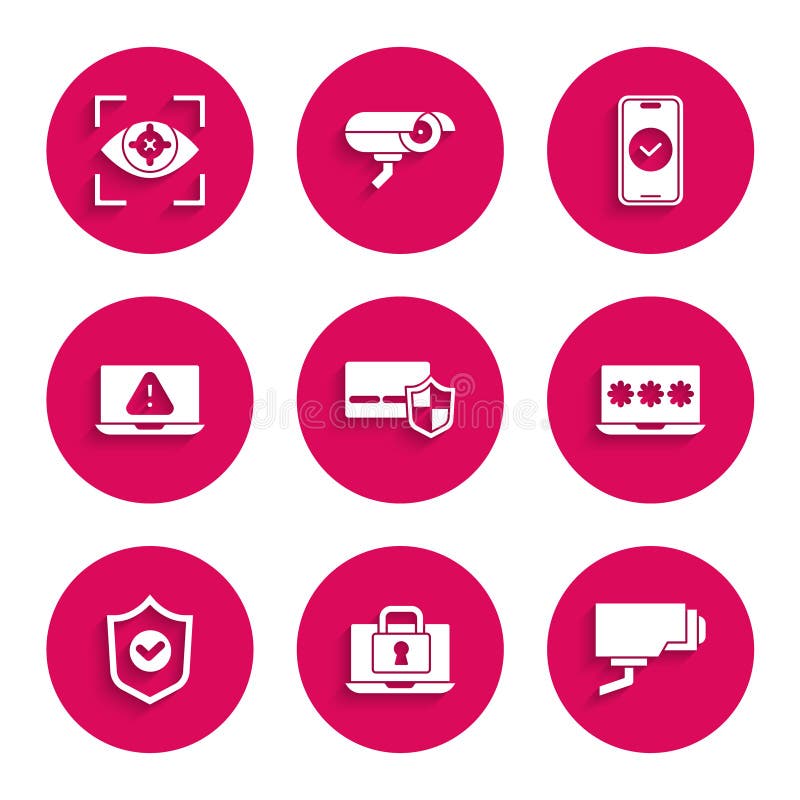 Set Credit Card with Shield, Laptop and Lock, Security Camera, Password ...