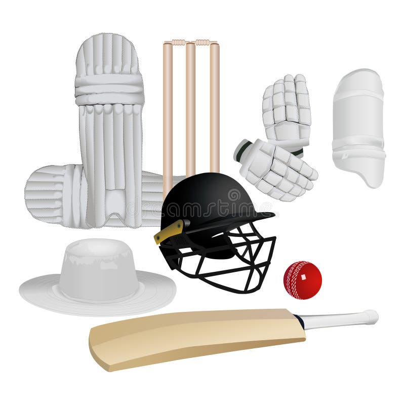 Set of Cricket Kit Realistic Vector Illustration on White Illustration ...