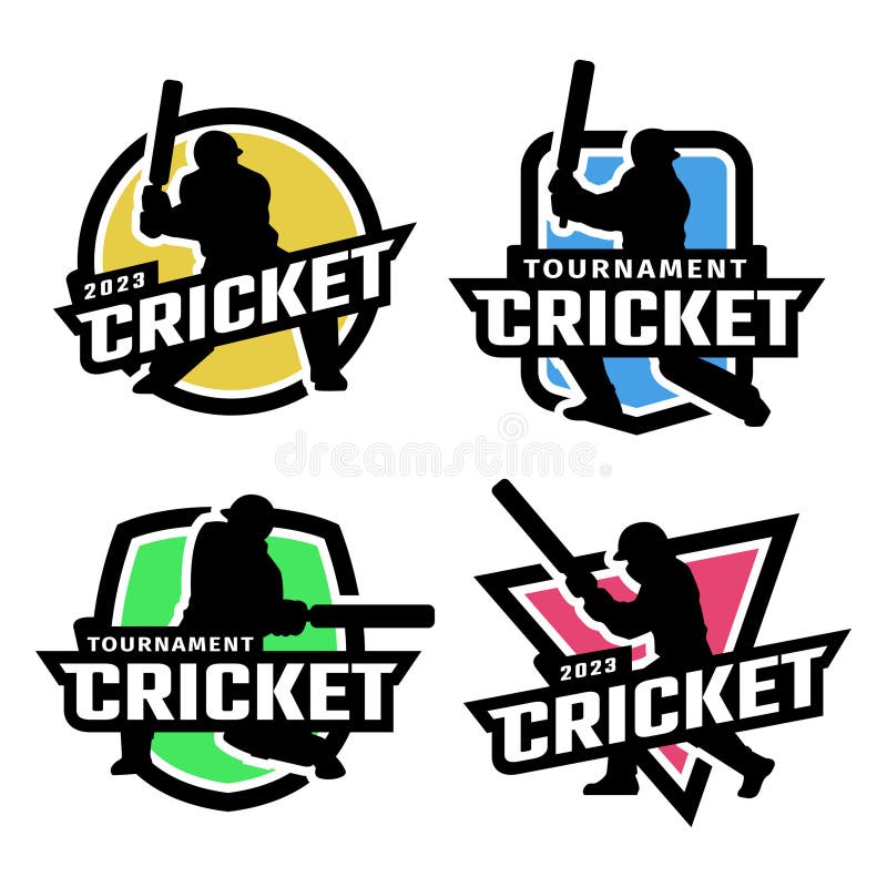 Set of Cricket Sports Logos with Player Silhouette. Vector Illustration ...