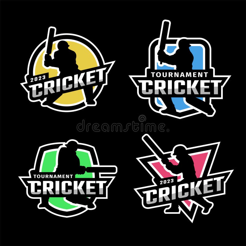 Set of Cricket Sports Logos with Player Silhouette. Vector Illustration ...